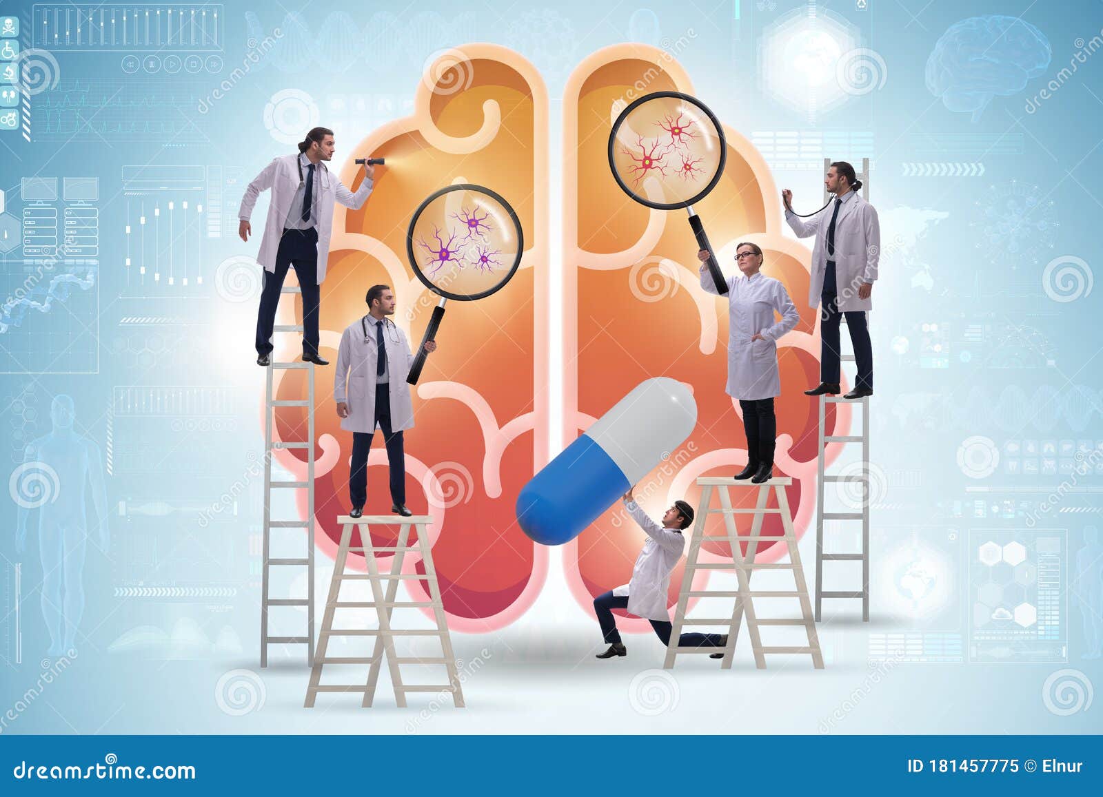 The Team of Doctors Examining Human Brain Stock Image - Image of cancer ...