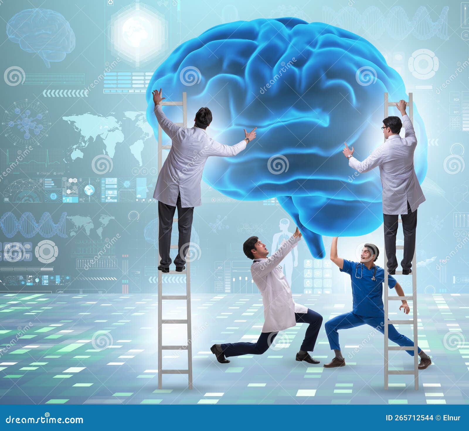 Team of Doctors Examining Human Brain Stock Illustration - Illustration ...