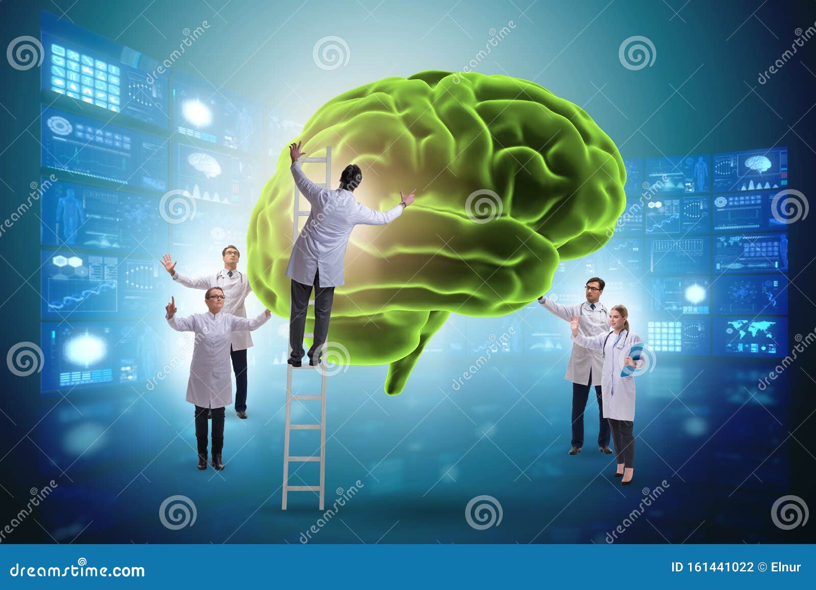 Team of Doctors Examining Human Brain Stock Photo - Image of artificial ...