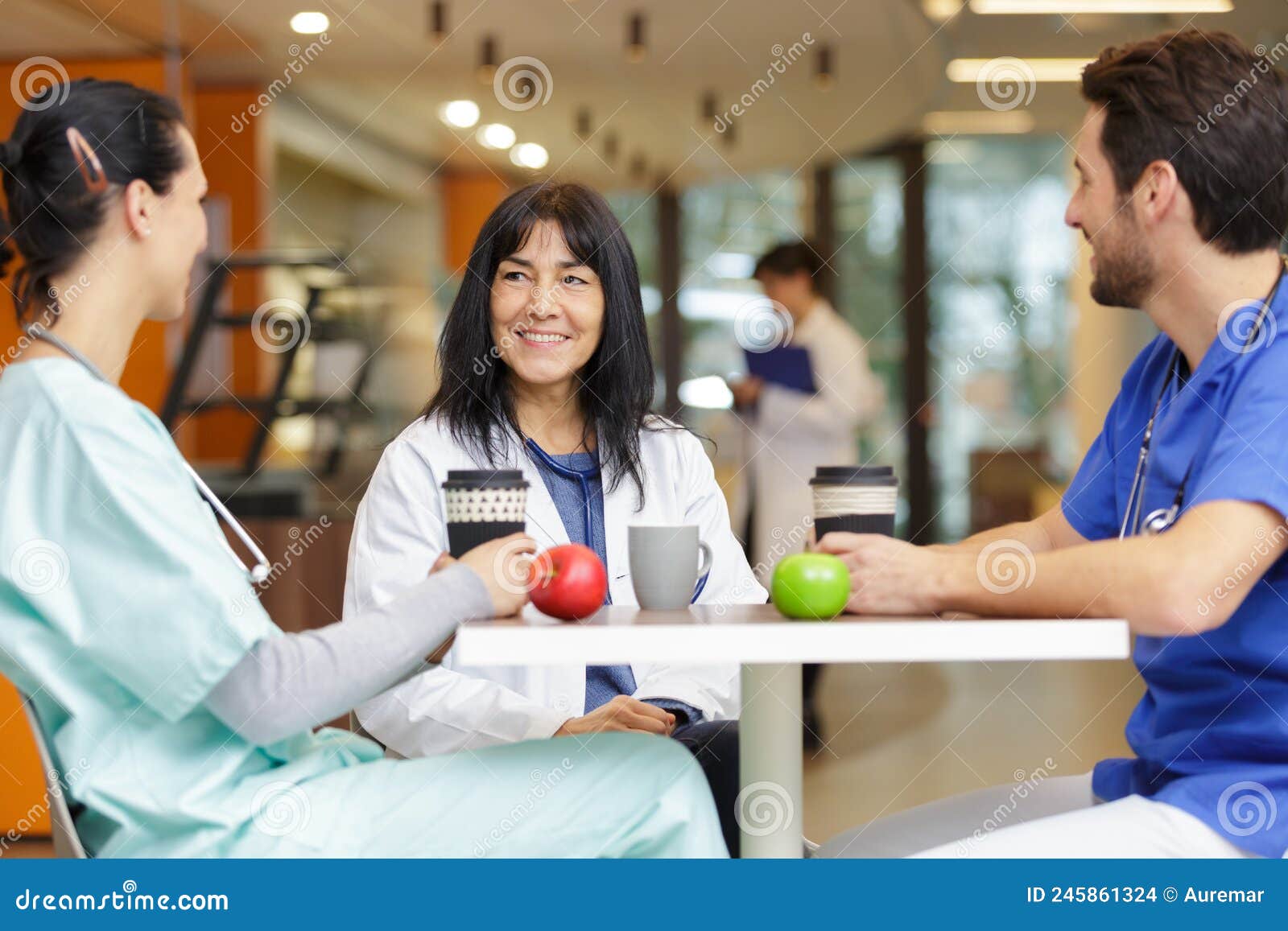 Team Doctors Having Meeting during Lunch Stock Photo - Image of ...