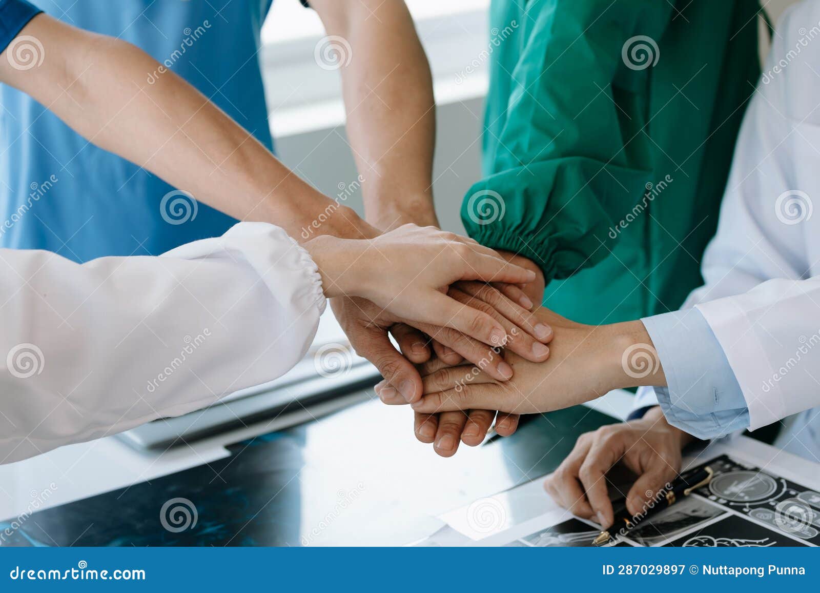 Team Doctors Nurses Union Coordinate Hands Teamwork Concept in Hospital ...