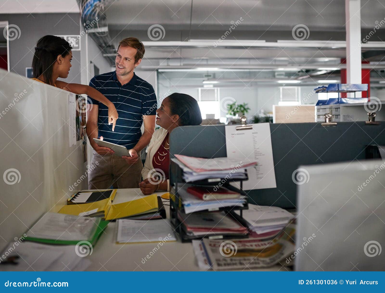 This Team Doesnt Know 9-5. a Three Work Colleagues Talking Together ...