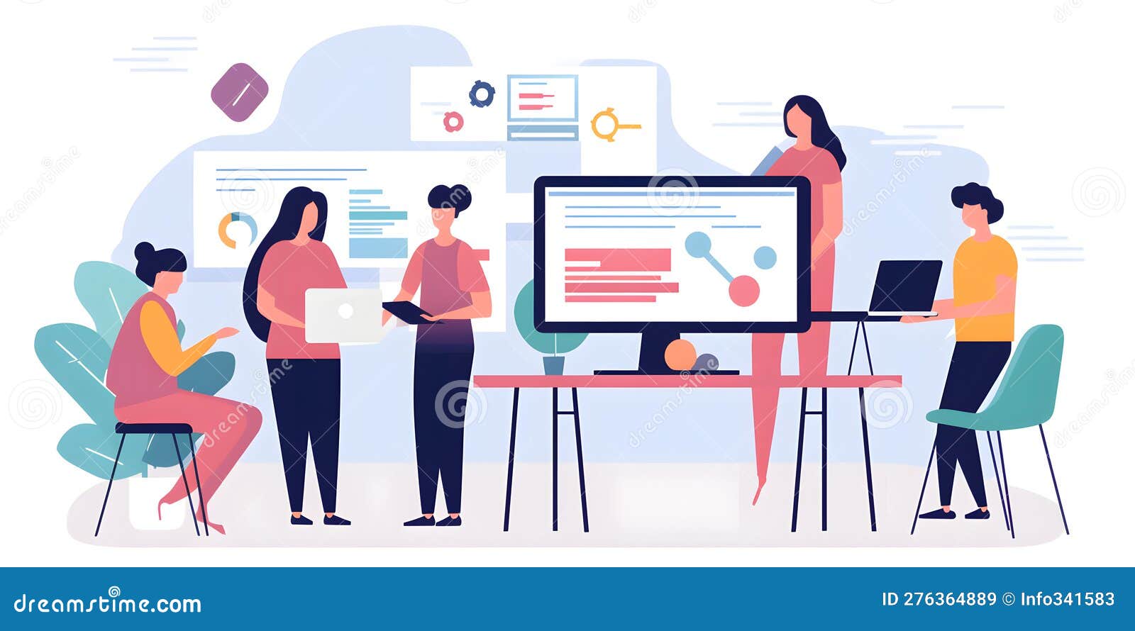 A Team of Employees Working on a Project Using Online Col Created with ...