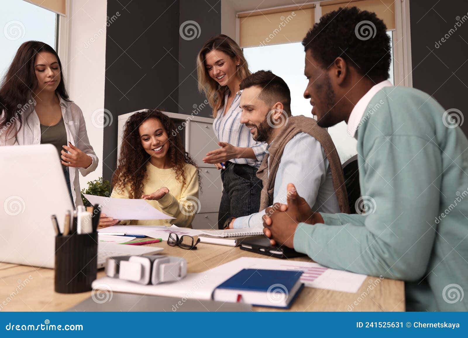 Team of Employees Working Together in Office. Startup Project Stock ...