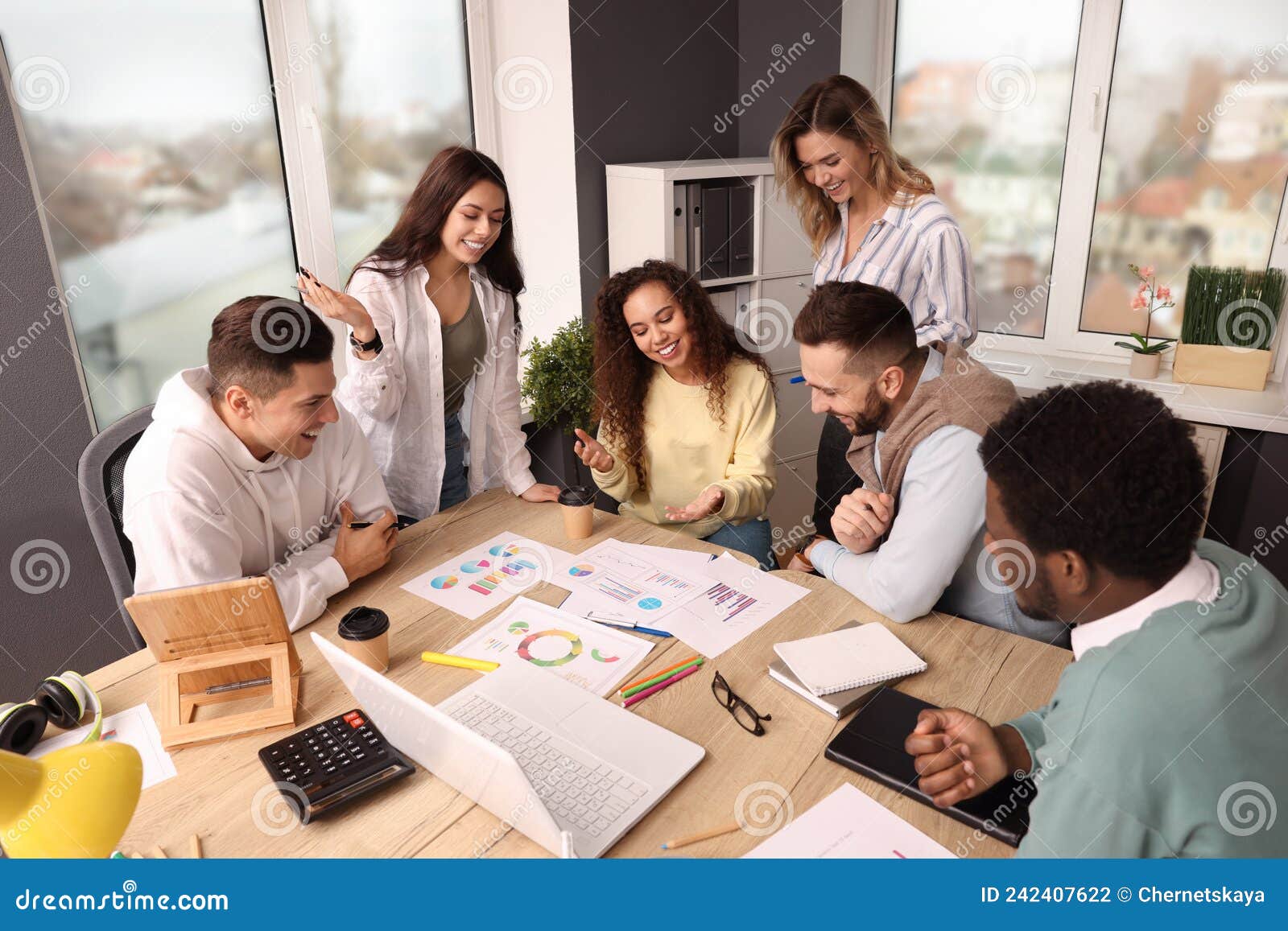 Team of Employees Working Together in Office. Startup Project Stock ...