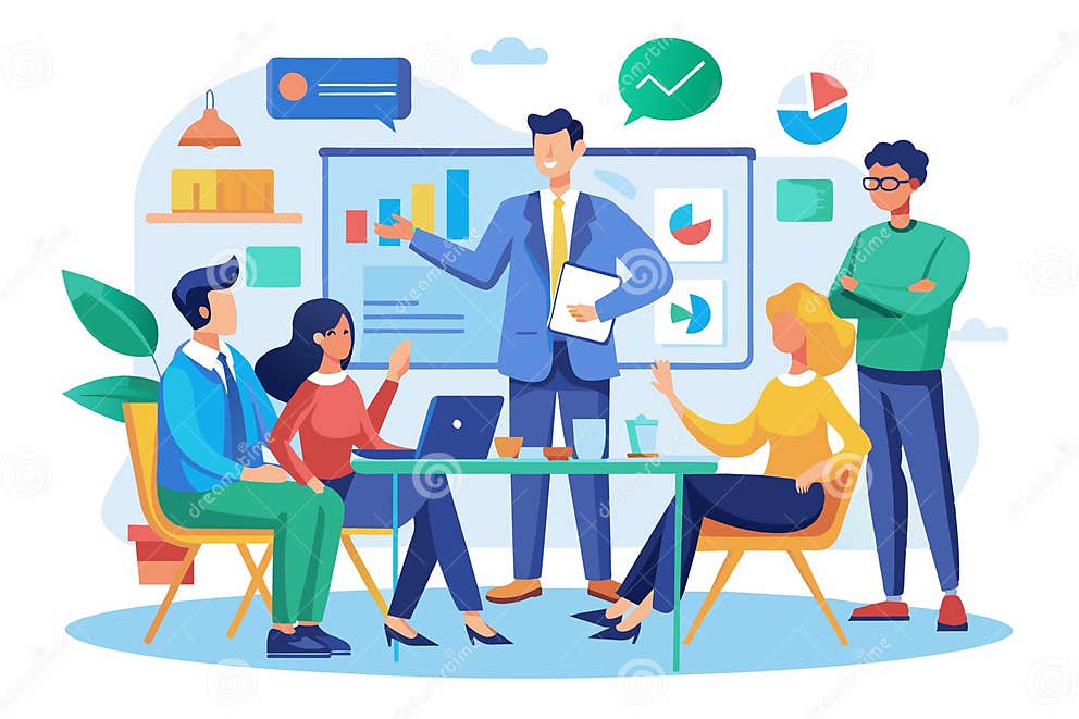 A Team Engages in a Pitch Meeting, Discussing Ideas and Data Using ...