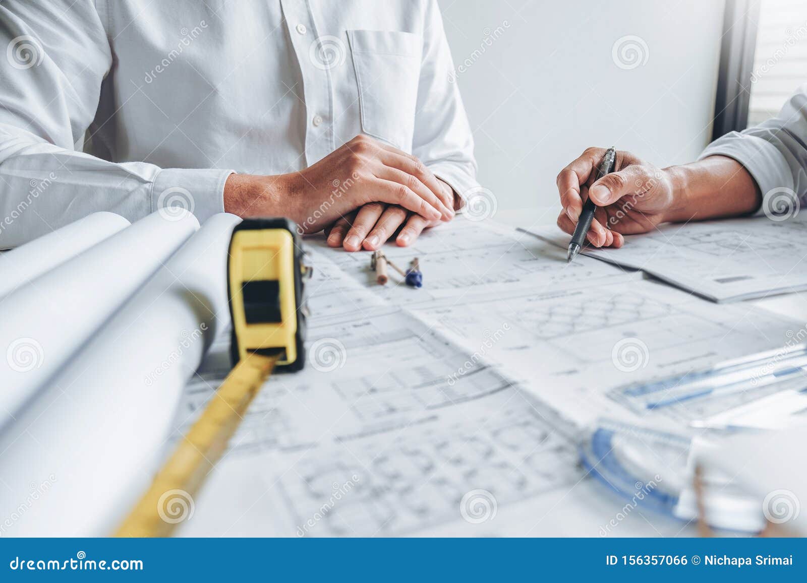 Team Engineer Drawing Graphic Planning and Meeting for Architectural ...