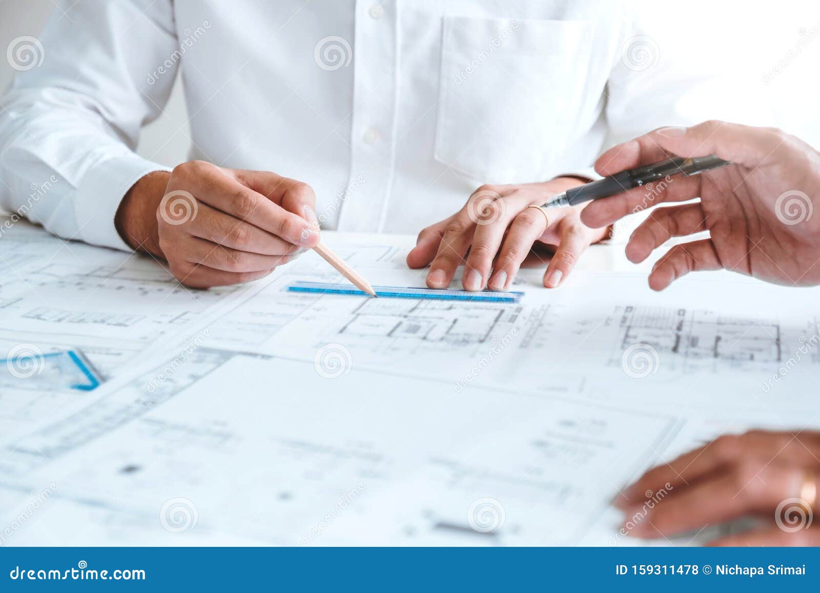 Team Engineer Drawing Graphic Planning and Meeting for Architectural ...