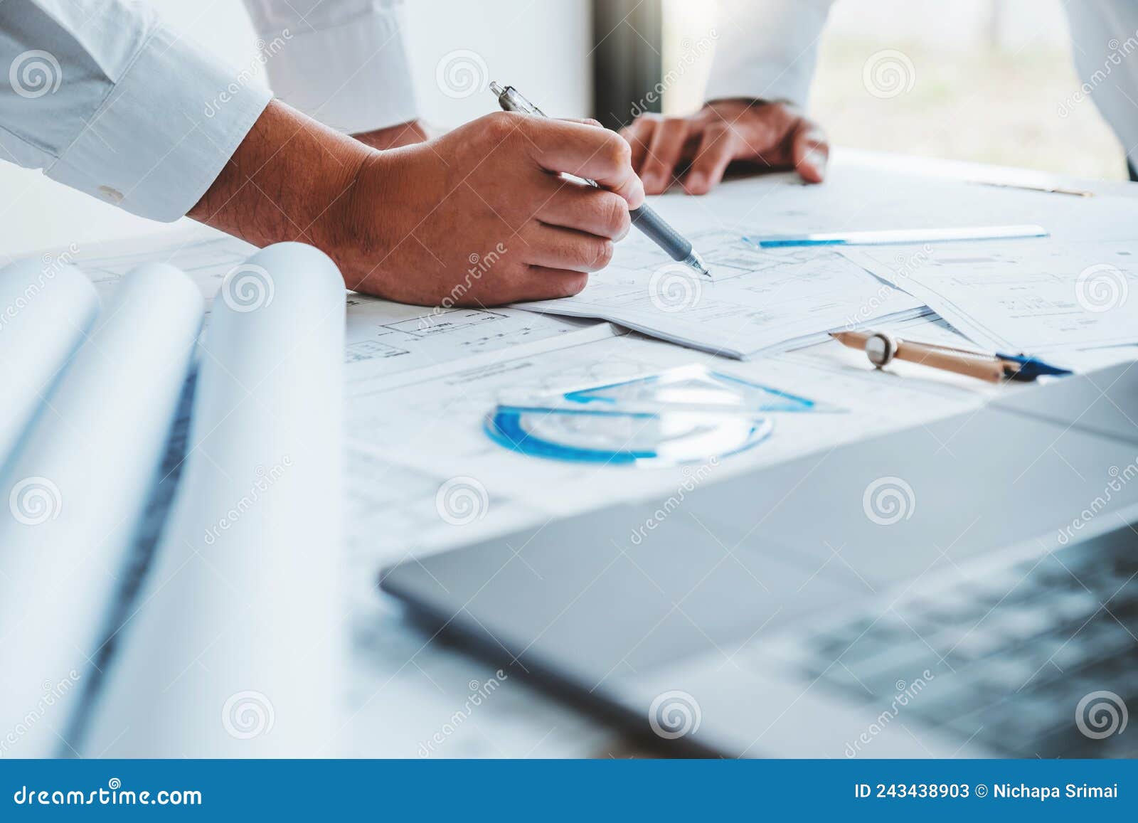 Team Engineer Drawing Graphic Planning and Meeting for Architectural ...