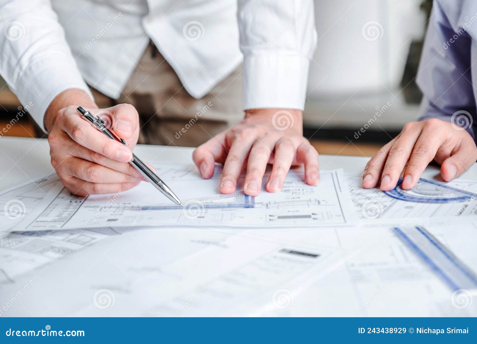 Team Engineer Drawing Graphic Planning and Meeting for Architectural ...