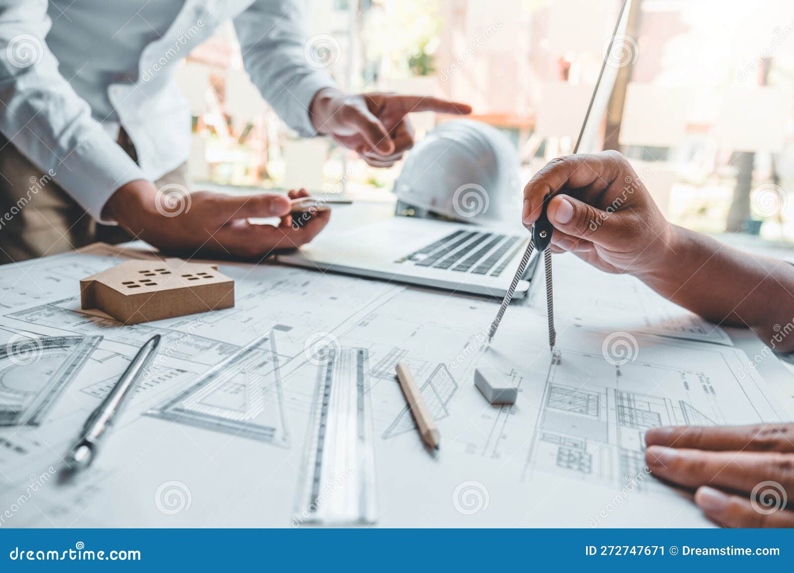 Team Engineer Drawing Graphic Planning and Meeting for Architectural ...