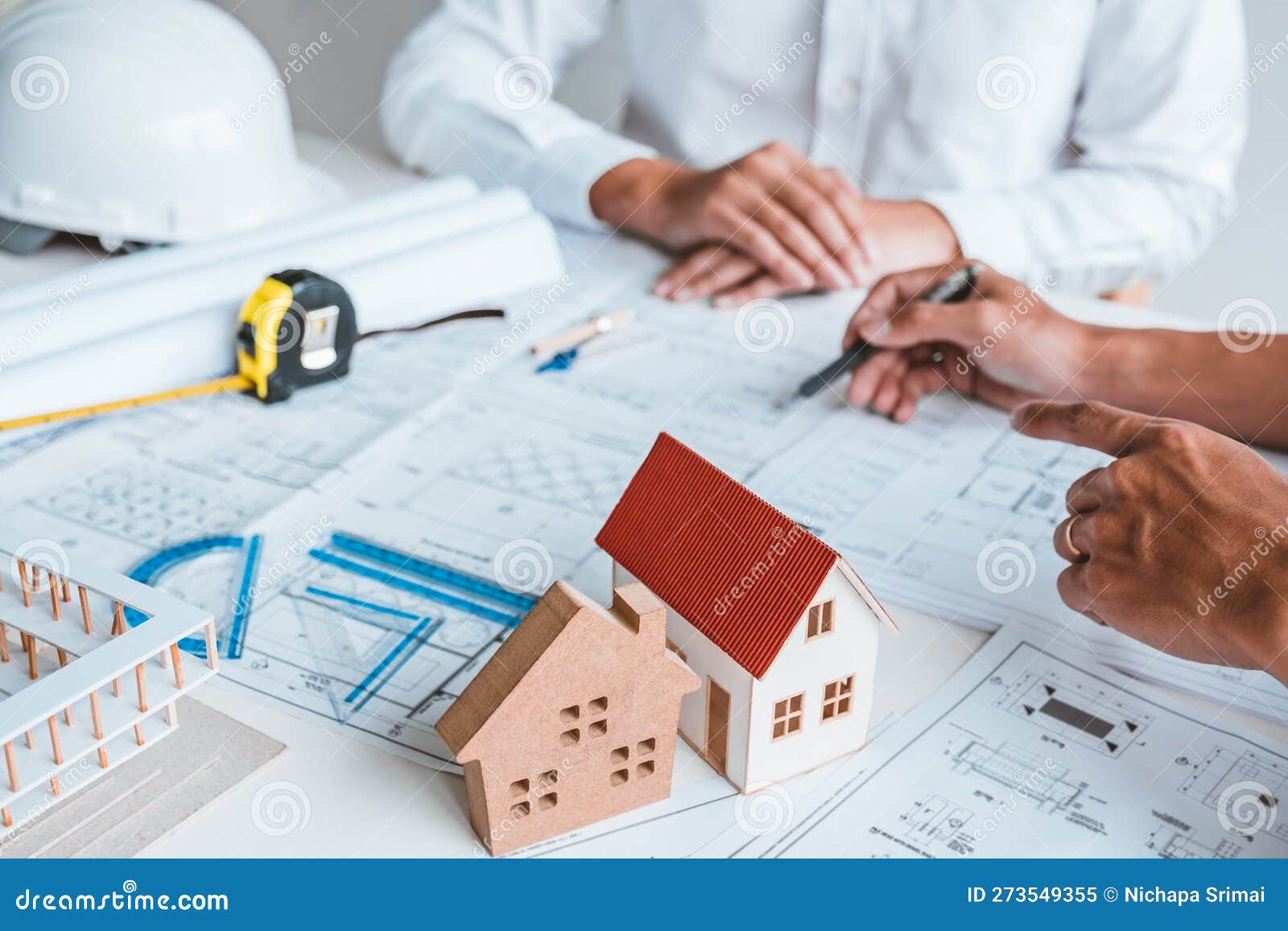 Team Engineer Drawing Graphic Planning and Meeting for Architectural ...