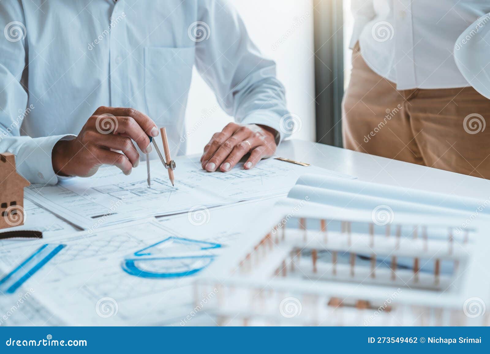 Team Engineer Drawing Graphic Planning and Meeting for Architectural ...