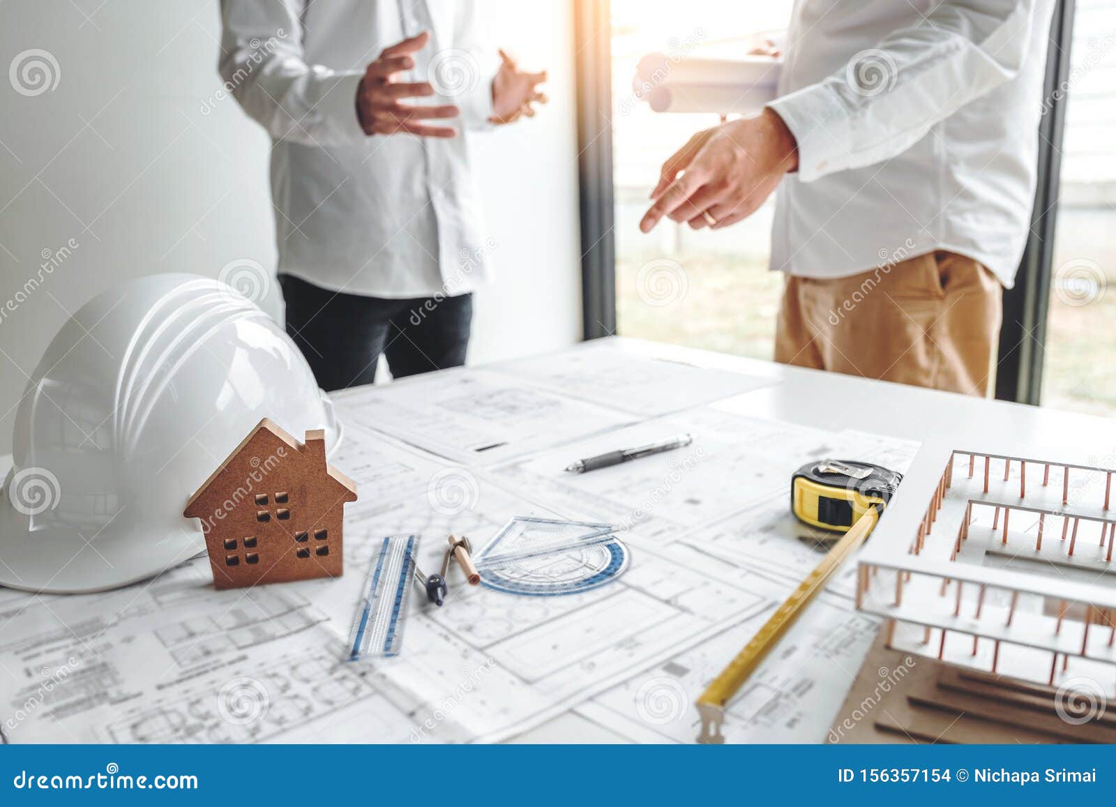 Team Engineer Drawing Graphic Planning and Meeting for Architectural ...