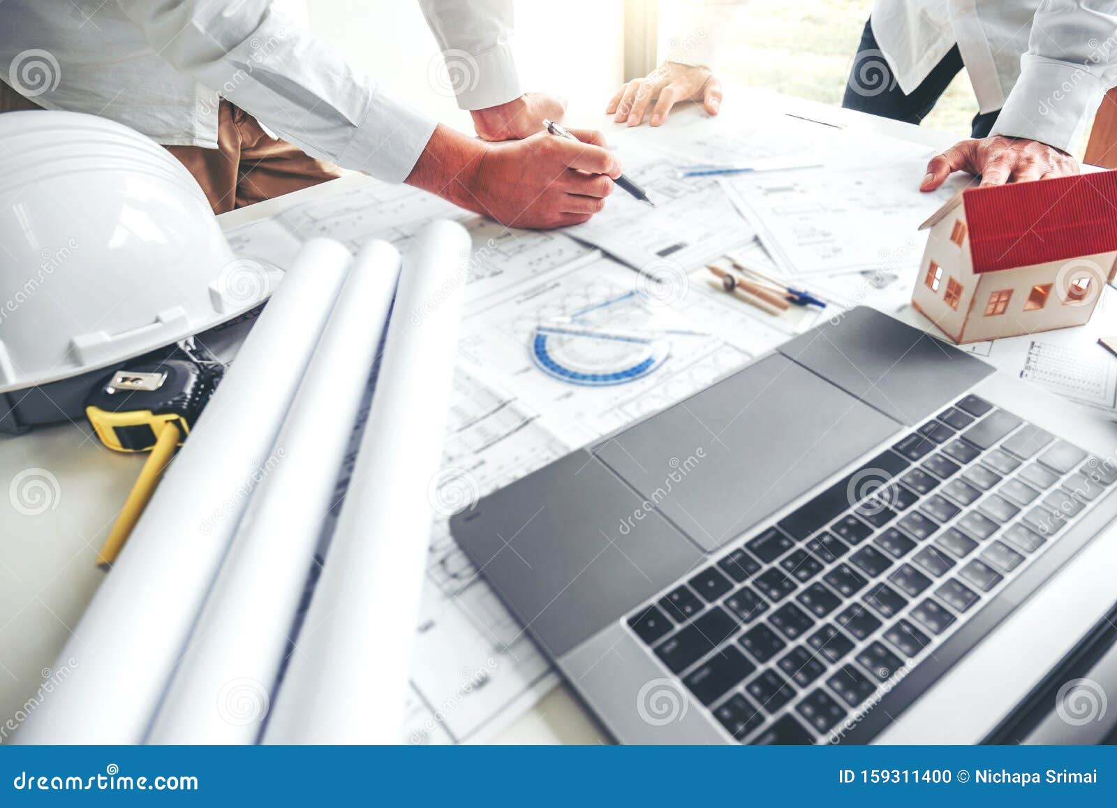 Team Engineer Drawing Graphic Planning and Meeting for Architectural ...