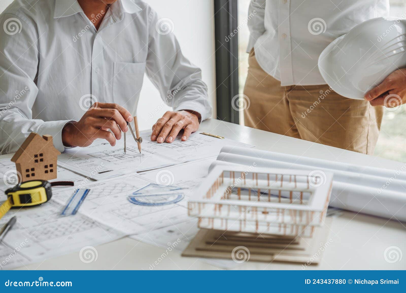 Team Engineer Drawing Graphic Planning and Meeting for Architectural ...