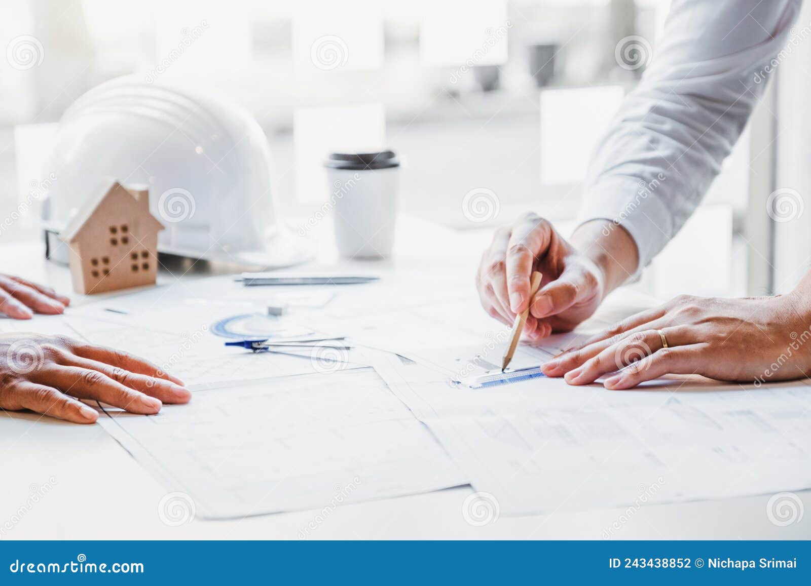 Team Engineer Drawing Graphic Planning and Meeting for Architectural ...