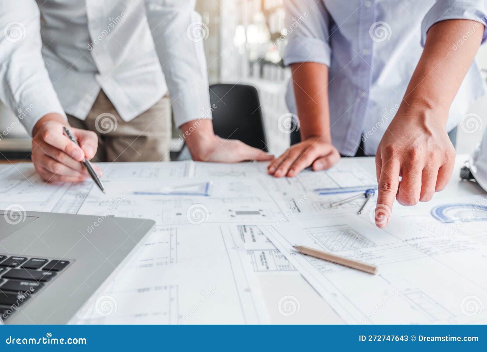 Team Engineer Drawing Graphic Planning and Meeting for Architectural ...