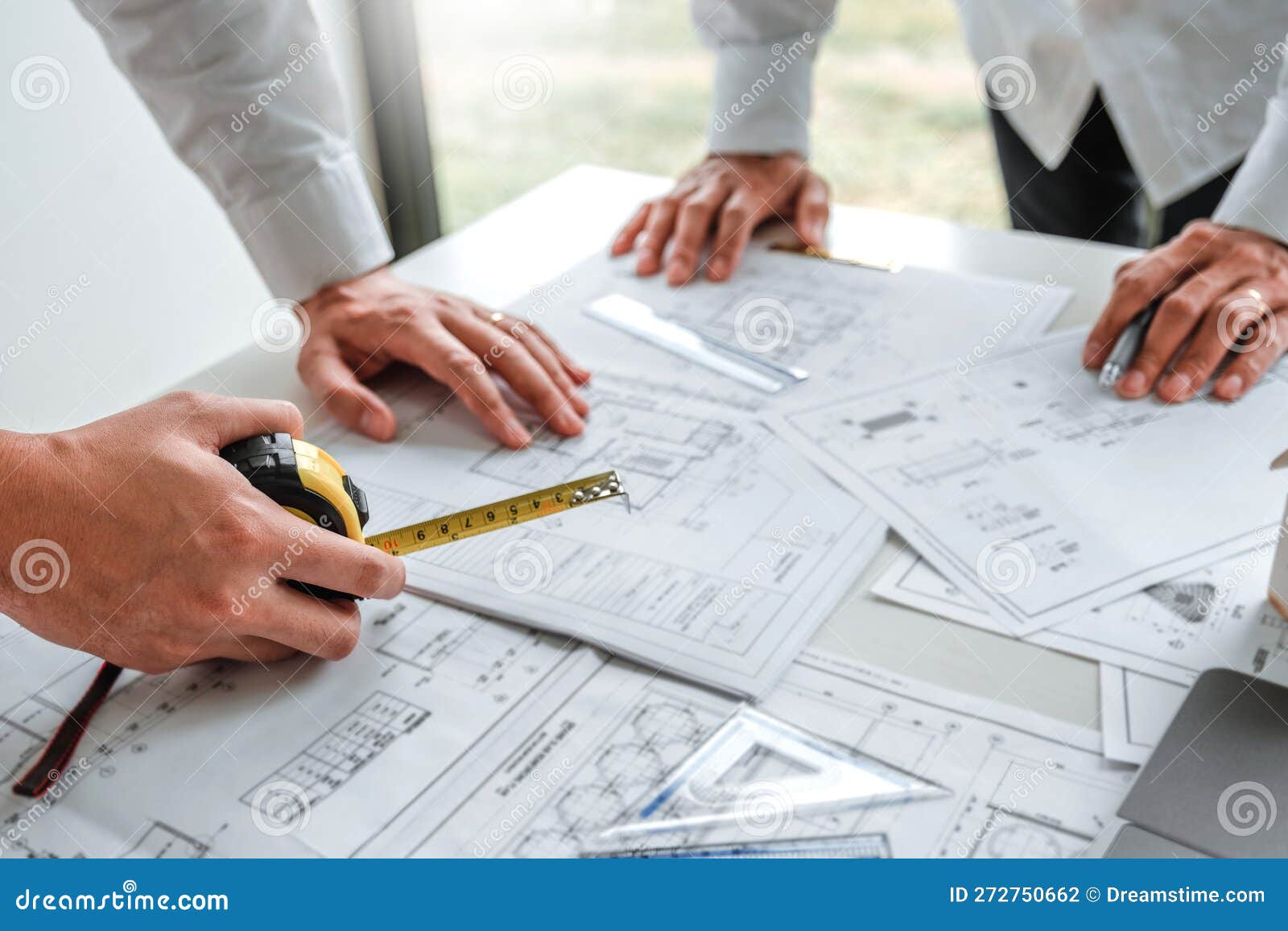 Team Engineer Drawing Graphic Planning and Meeting for Architectural ...