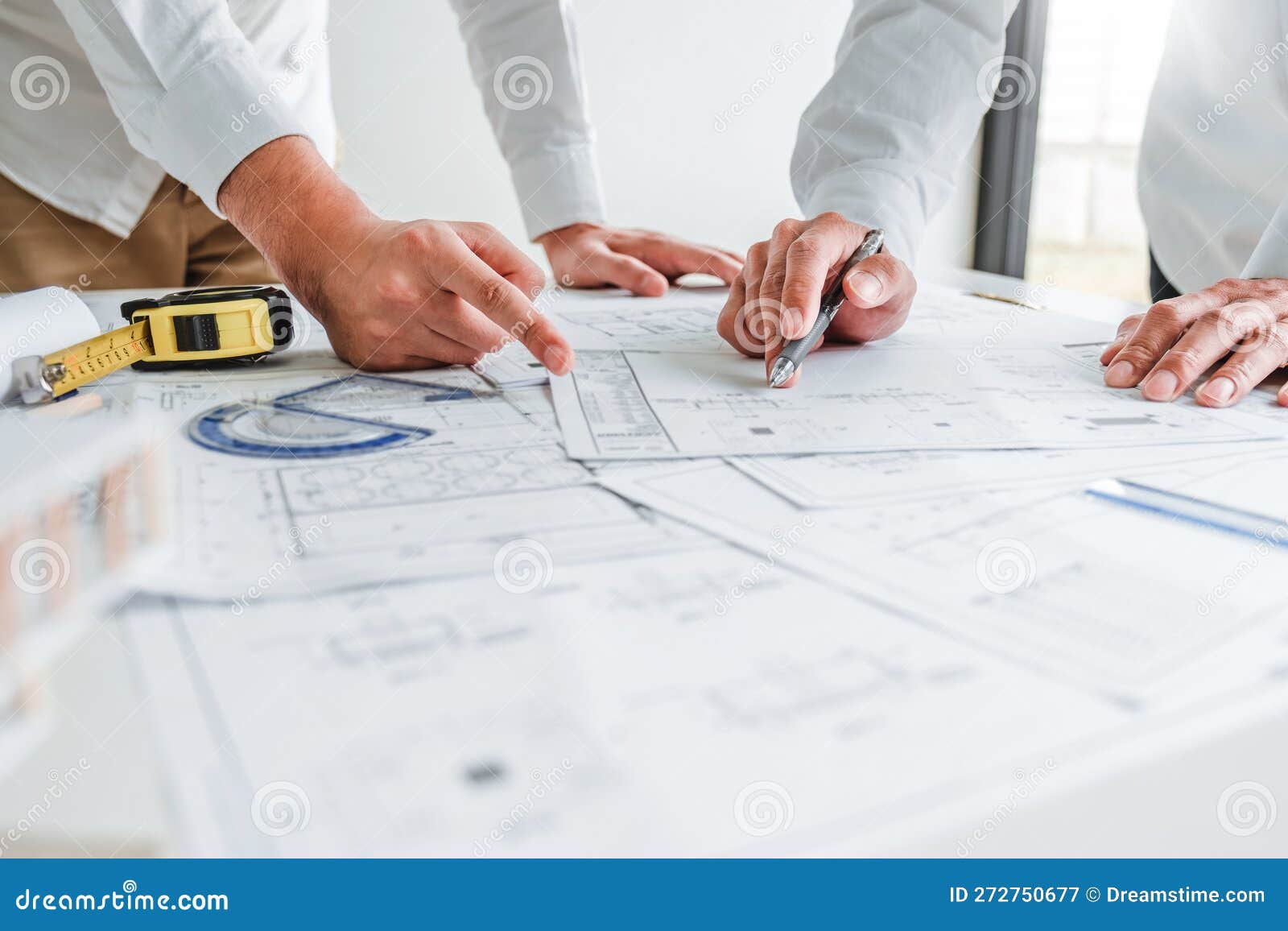 Team Engineer Drawing Graphic Planning and Meeting for Architectural ...