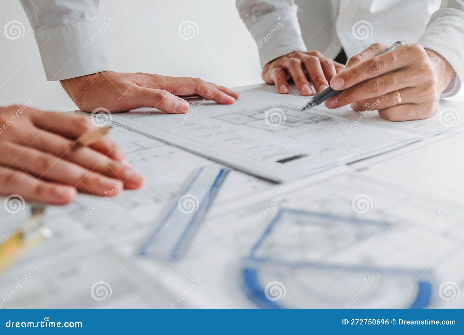 Team Engineer Drawing Graphic Planning and Meeting for Architectural ...