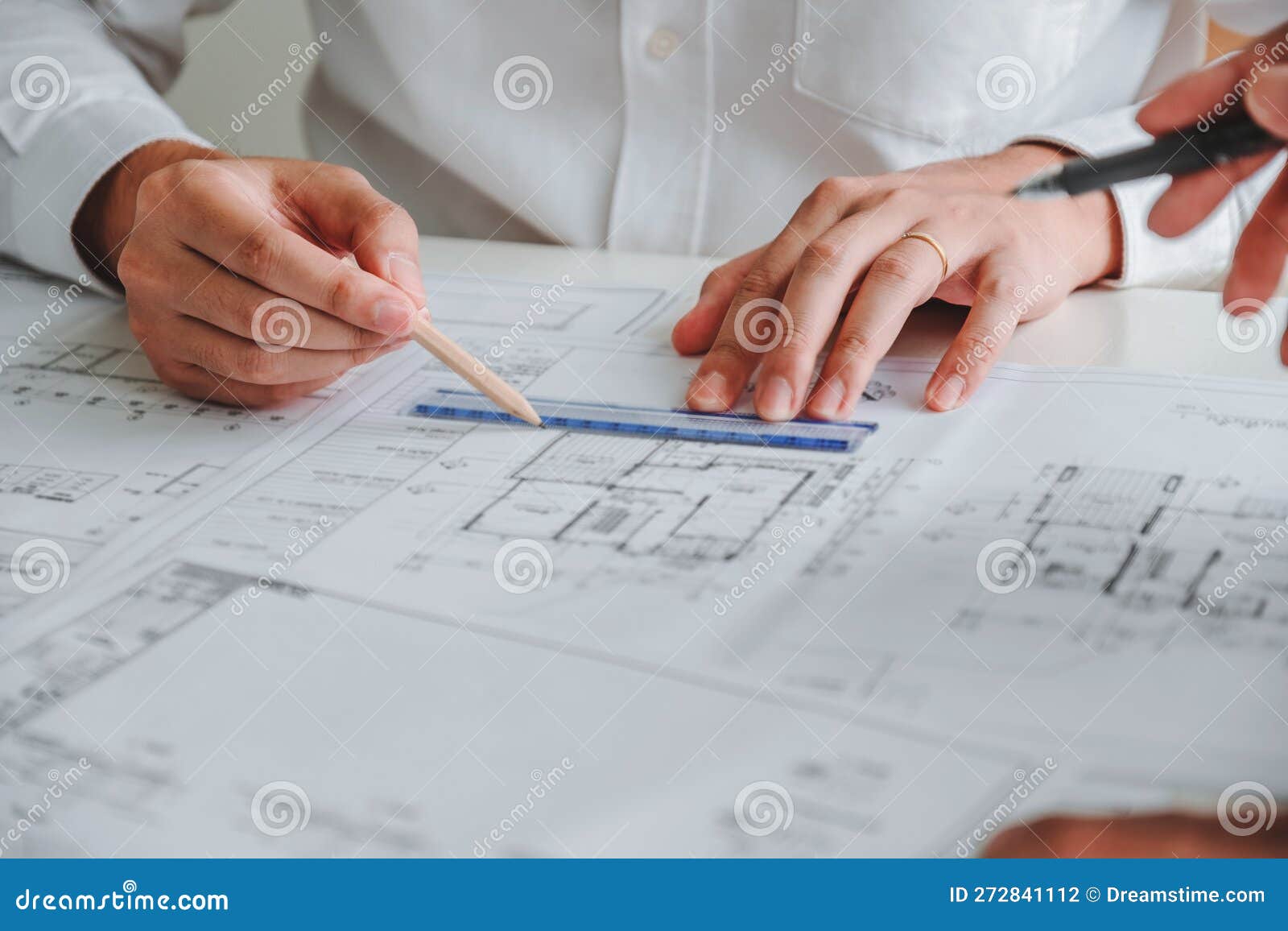 Team Engineer Drawing Graphic Planning and Meeting for Architectural ...