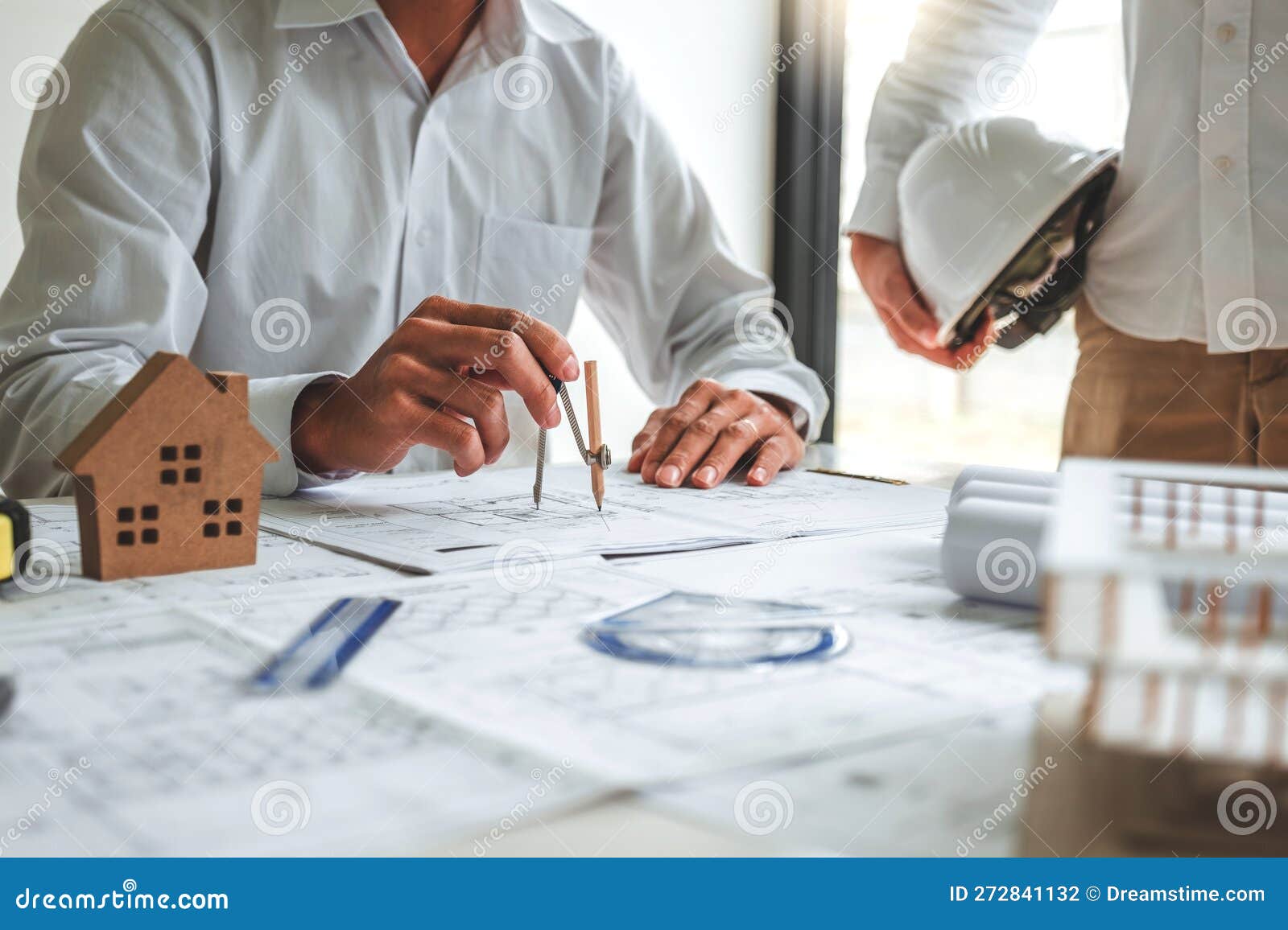 Team Engineer Drawing Graphic Planning and Meeting for Architectural ...