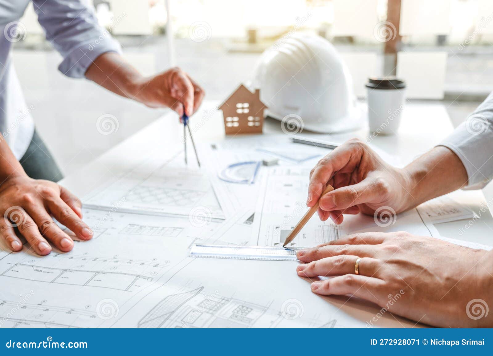 Team Engineer Drawing Graphic Planning and Meeting for Architectural ...