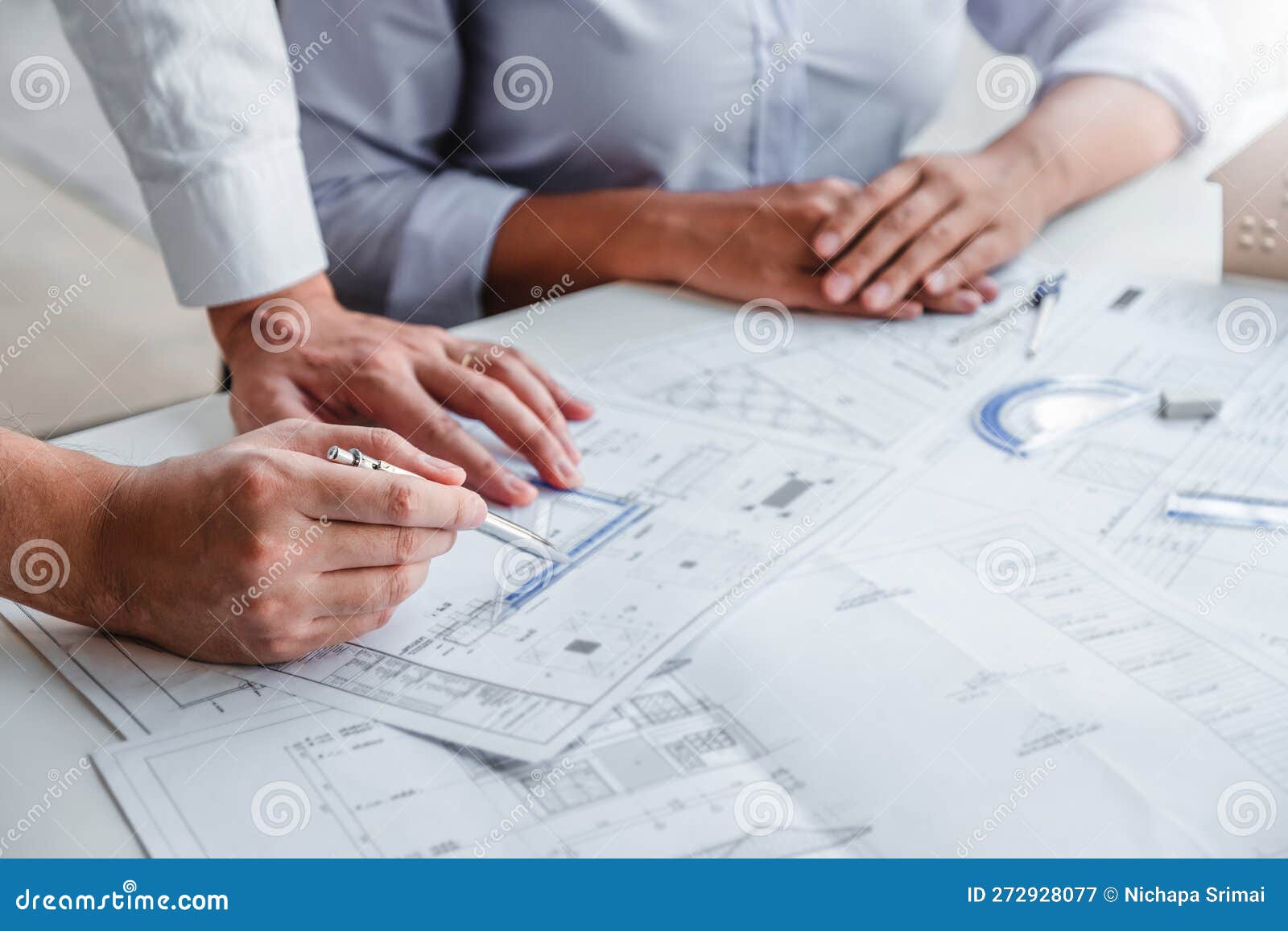 Team Engineer Drawing Graphic Planning and Meeting for Architectural ...