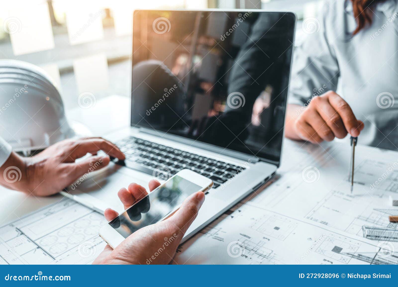 Team Engineer Drawing Graphic Planning and Meeting for Architectural ...