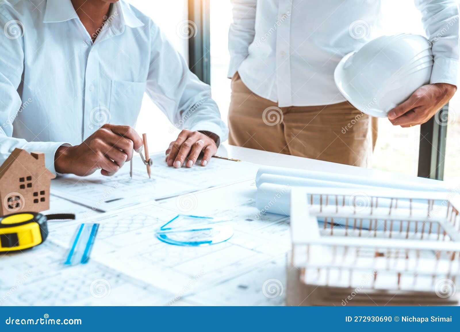 Team Engineer Drawing Graphic Planning and Meeting for Architectural ...