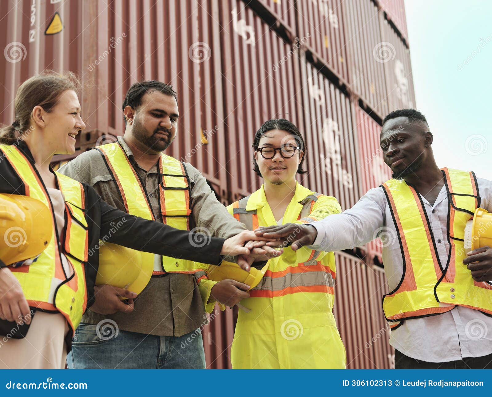 Team Engineer Joining Hands with Organizations Stock Image - Image of inspector, cheering: 306102313