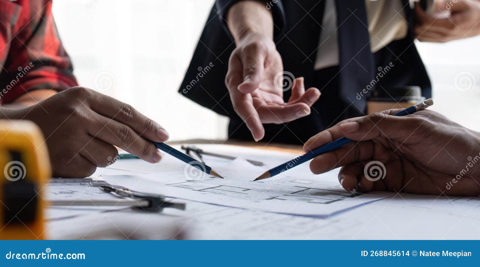 Team Engineer Man Working with Laptop and Inspection for Architectural ...