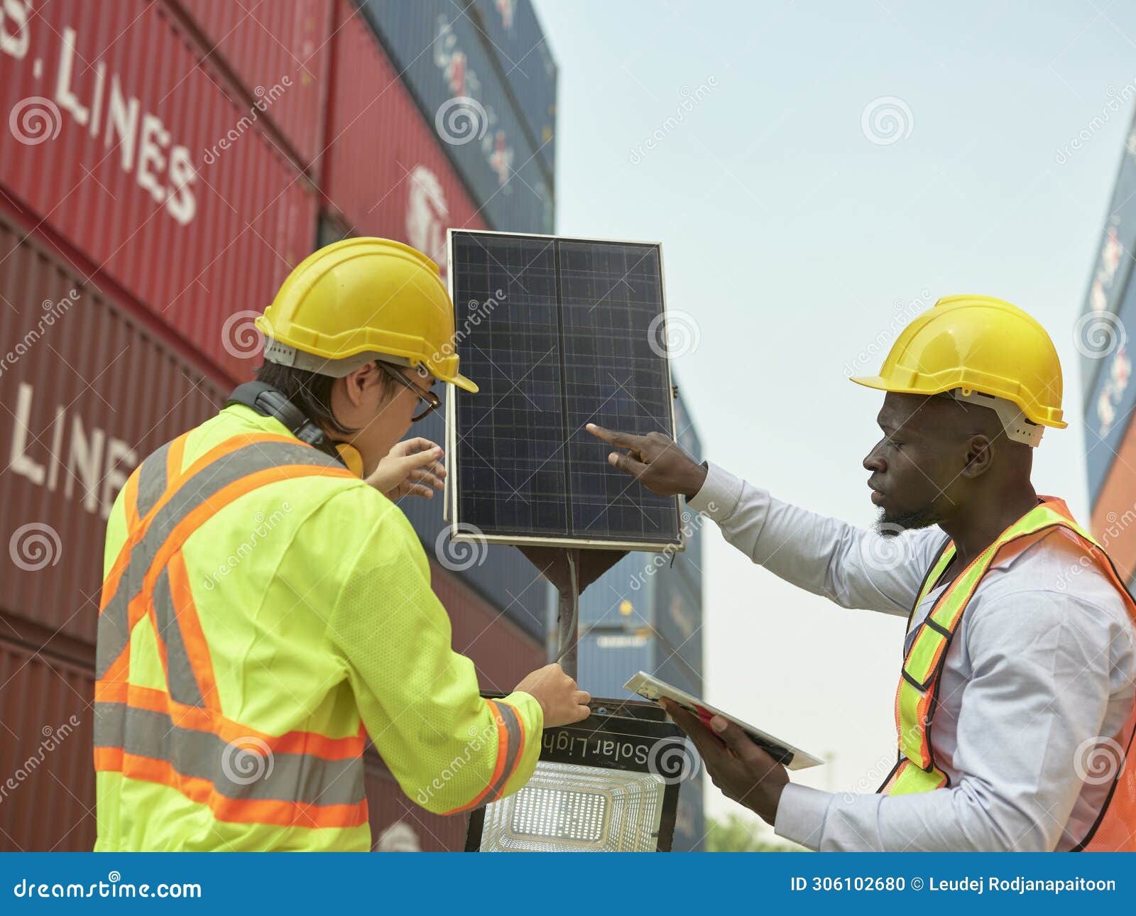 Team Engineer Service Check Installation Solar Cell Stock Photo - Image ...