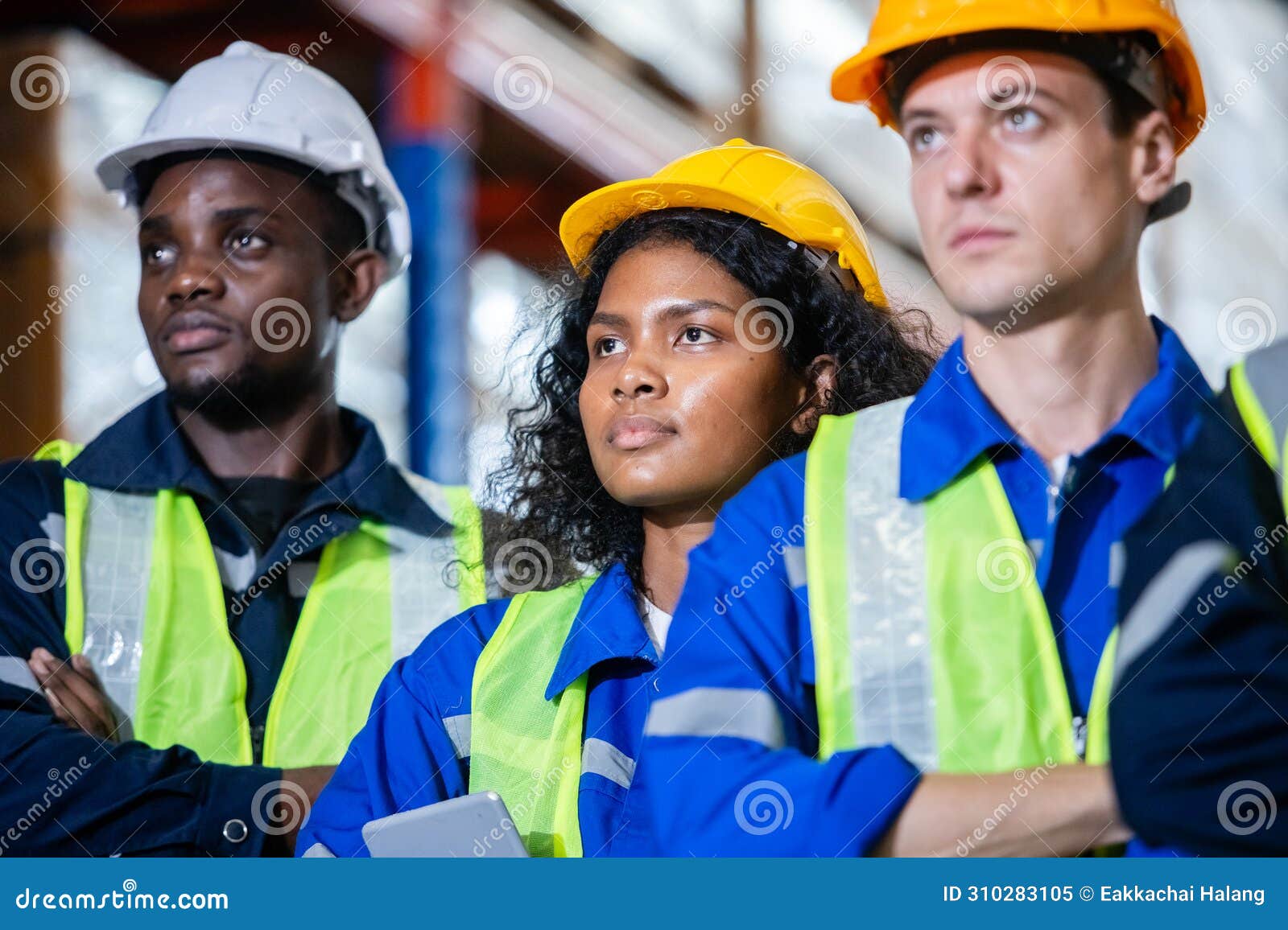 Team Engineering Worker Technician, Workshop Manufacturing, Teamwork in ...