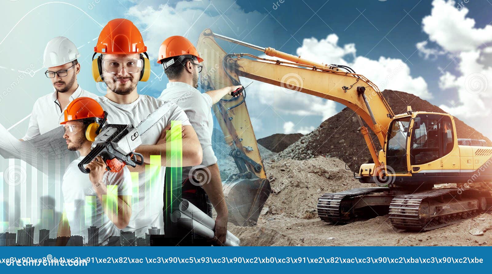 A Team of Engineers, Builders on the Background of a Construction Site ...