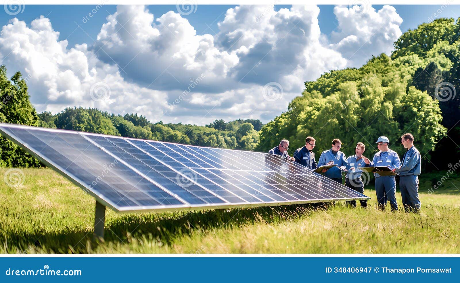 Sustainable Energy Solar Panel Team Meeting Outdoors AI Generated ...