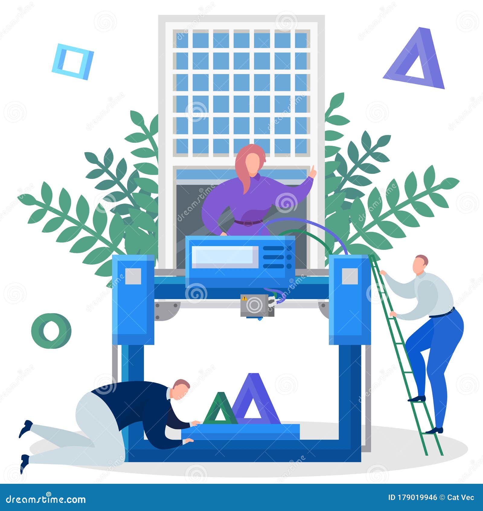 Team of Engineers Print on a 3d Printer Vector Illustration. Stock ...