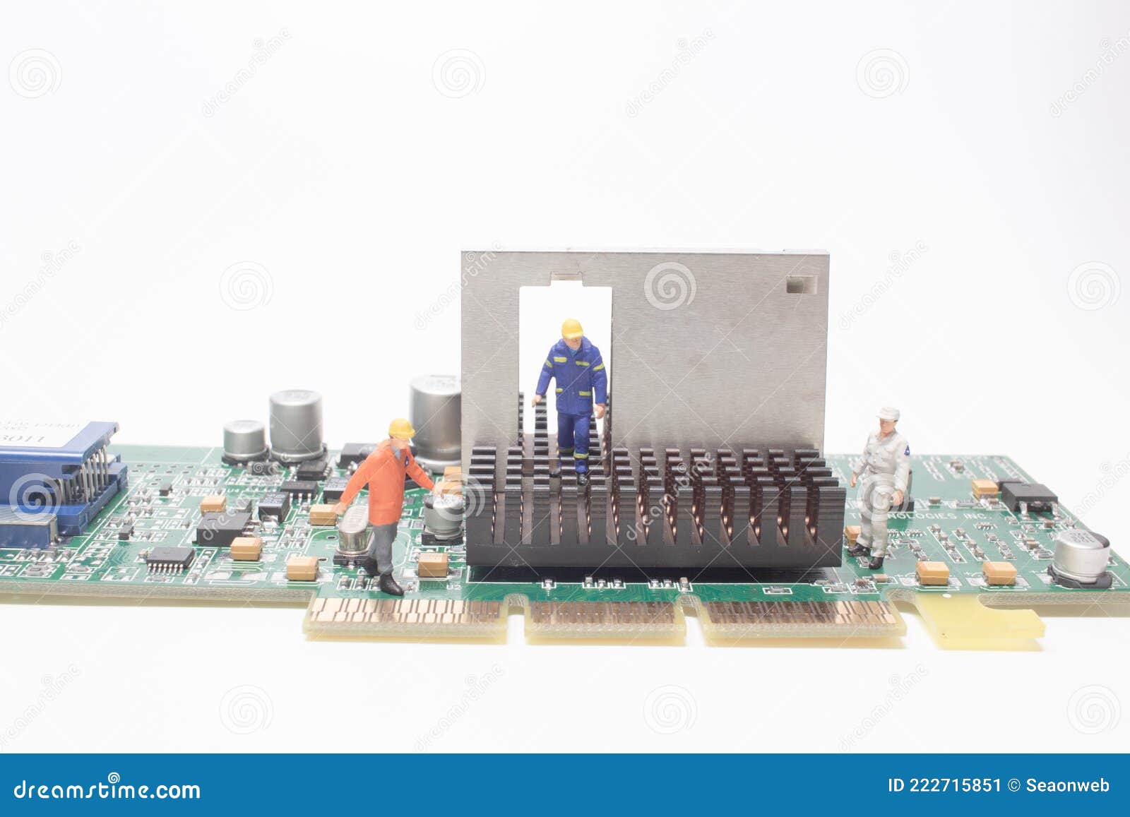 A Team of Engineers Repairing Circuit Mother Board. Computer Repai ...