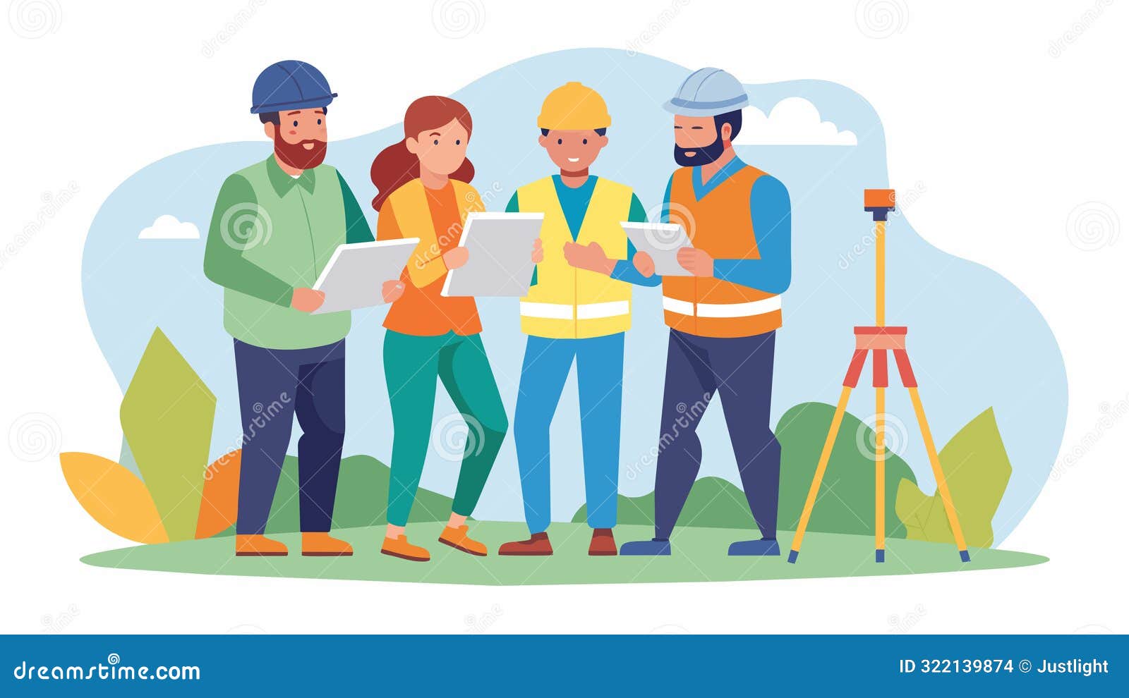 A Team of Engineers and Surveyors Confer in a Corner Poring Over ...