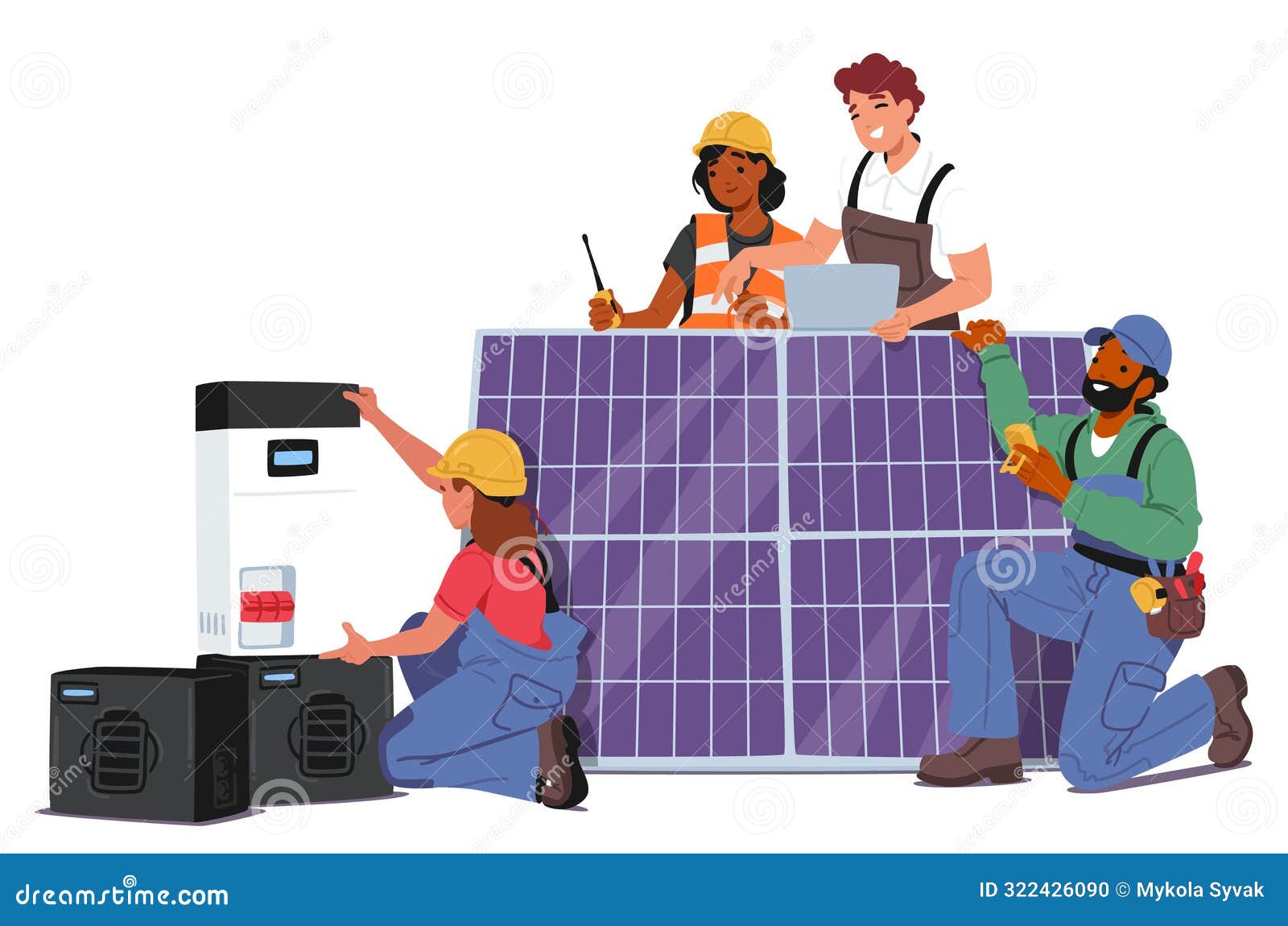 Team Of Engineers And Technicians Working Together To Install Solar ...