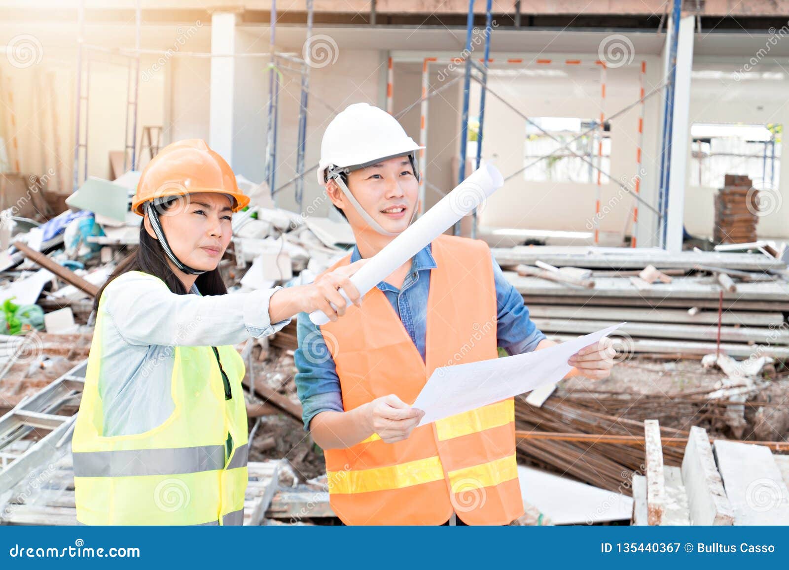 Team of Engineers Wearing Yellow Helmet Stock Image - Image of adult ...