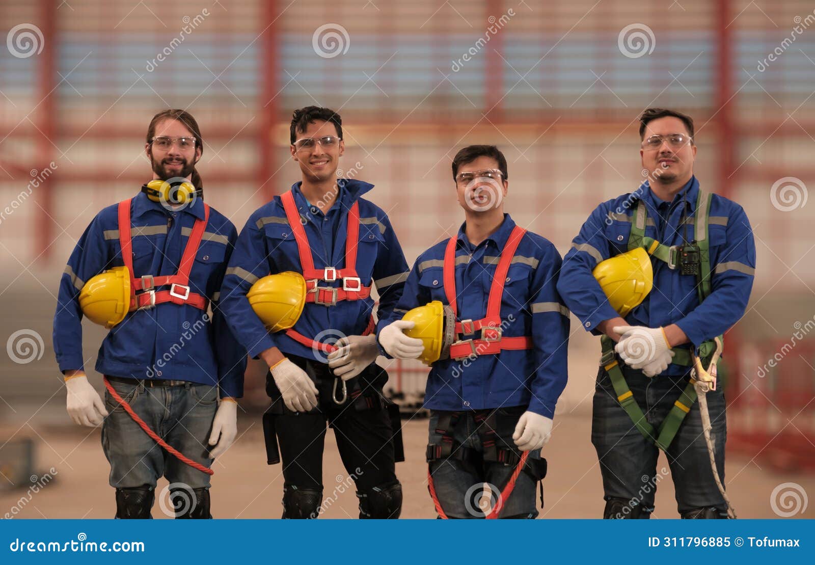 Team of Engineers or Workers Getting Safety Suits and Helmet Stock ...