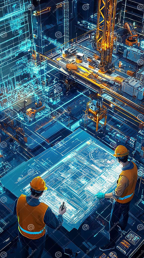 Team of Engineers Working on the Blueprint for a Solar Project Stock ...