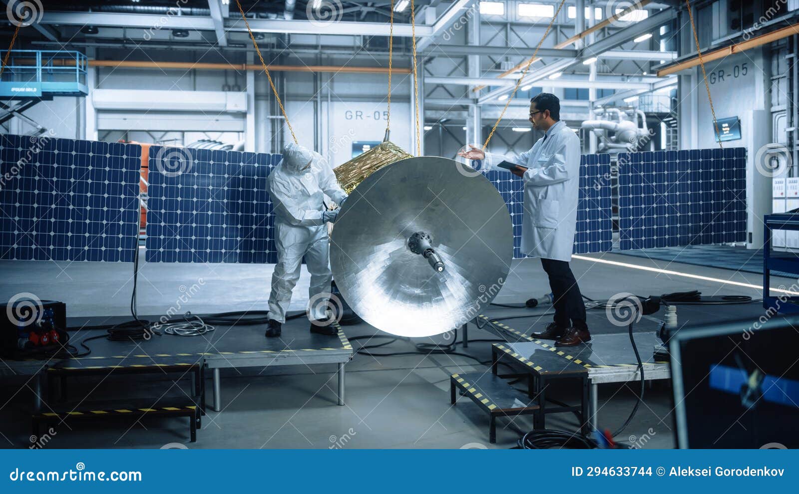 Team of Engineers Working on Satellite Construction. Aerospace Agency ...