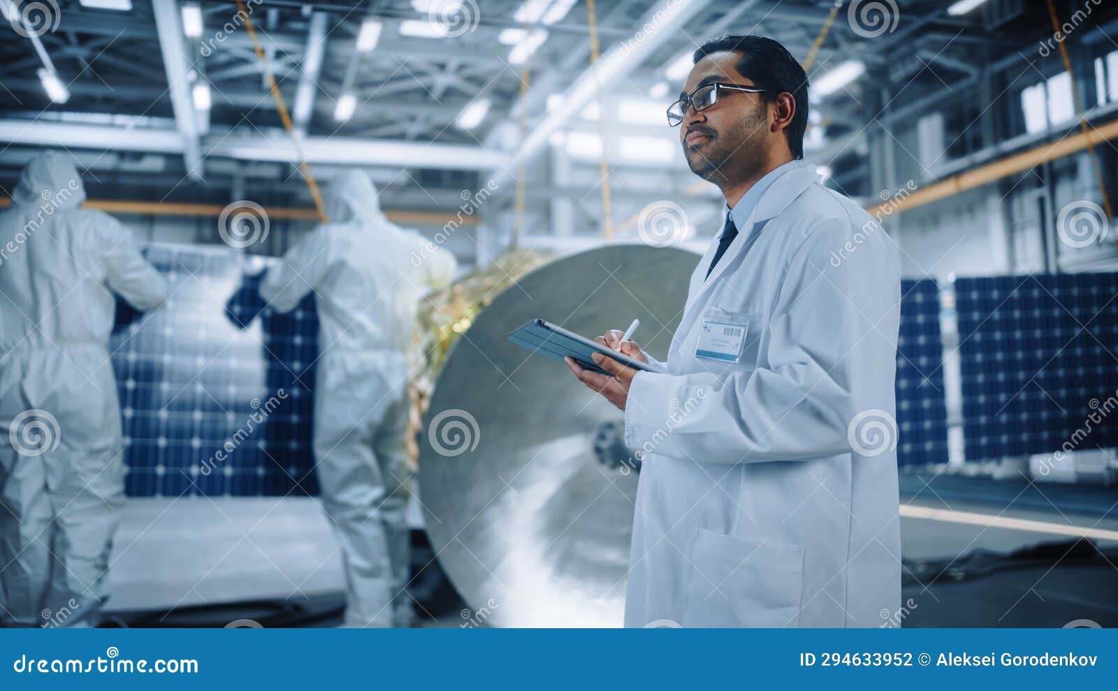 Team of Engineers Working on Satellite Construction, Scientist Uses ...