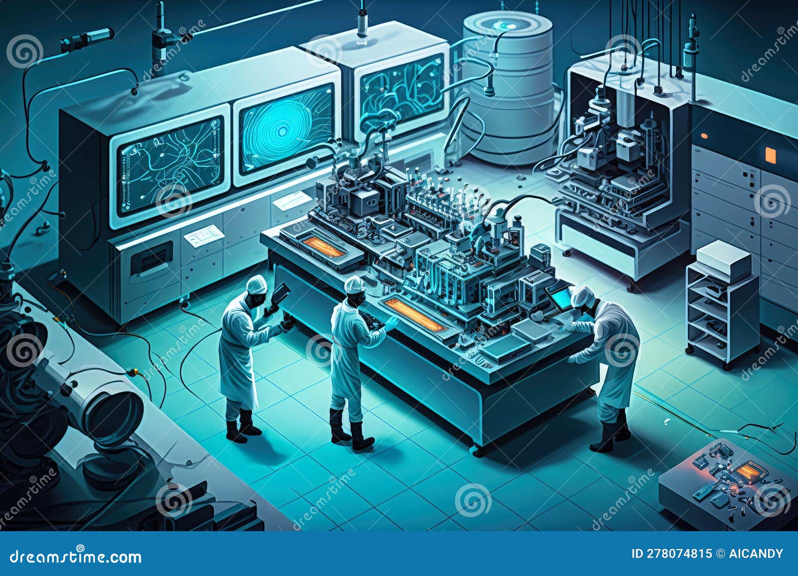 Team of Experts Assembling State-of-the-art Equipment with Modern ...