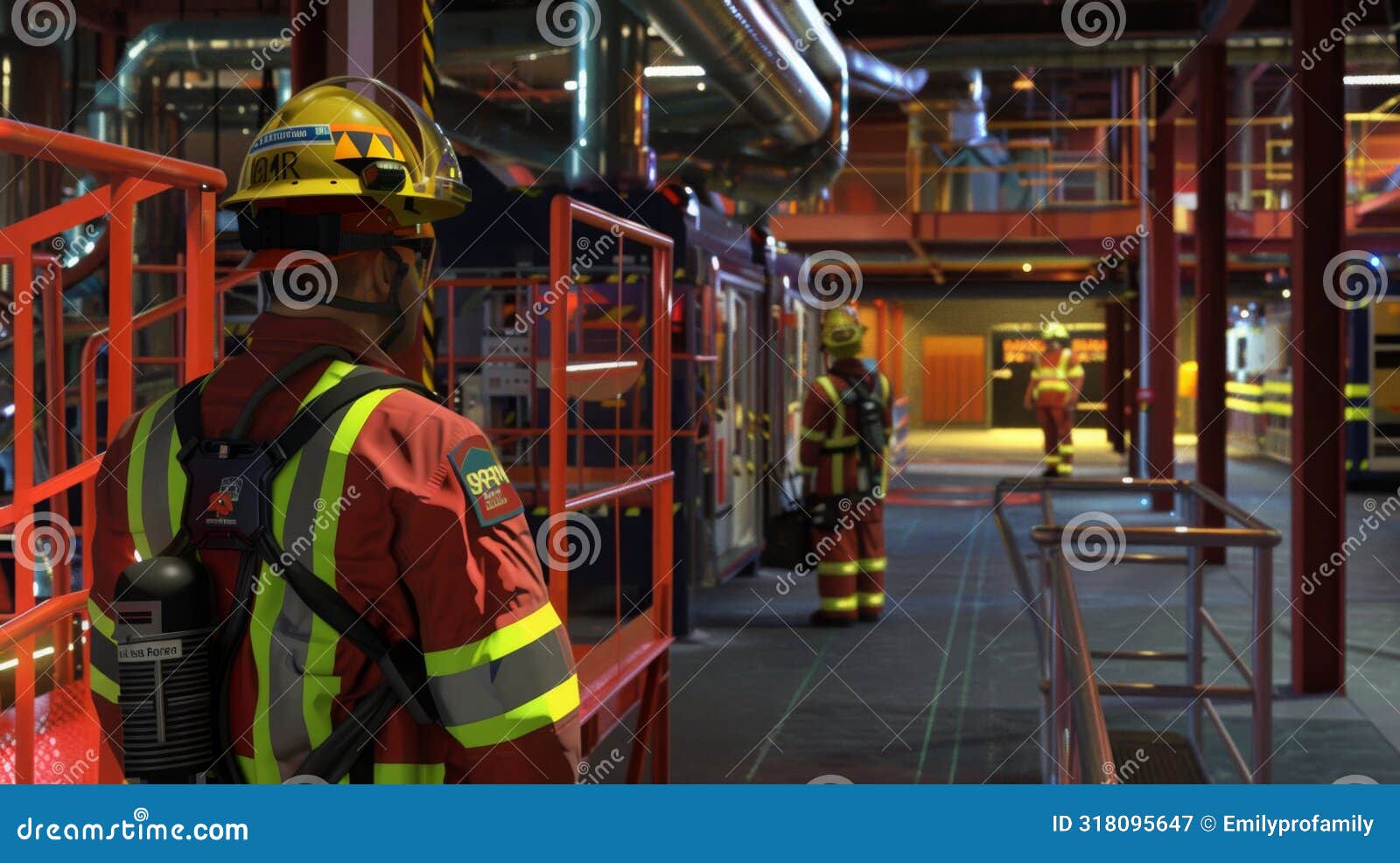 Firefighters Conducting a Safety Inspection in an Industrial Facility ...