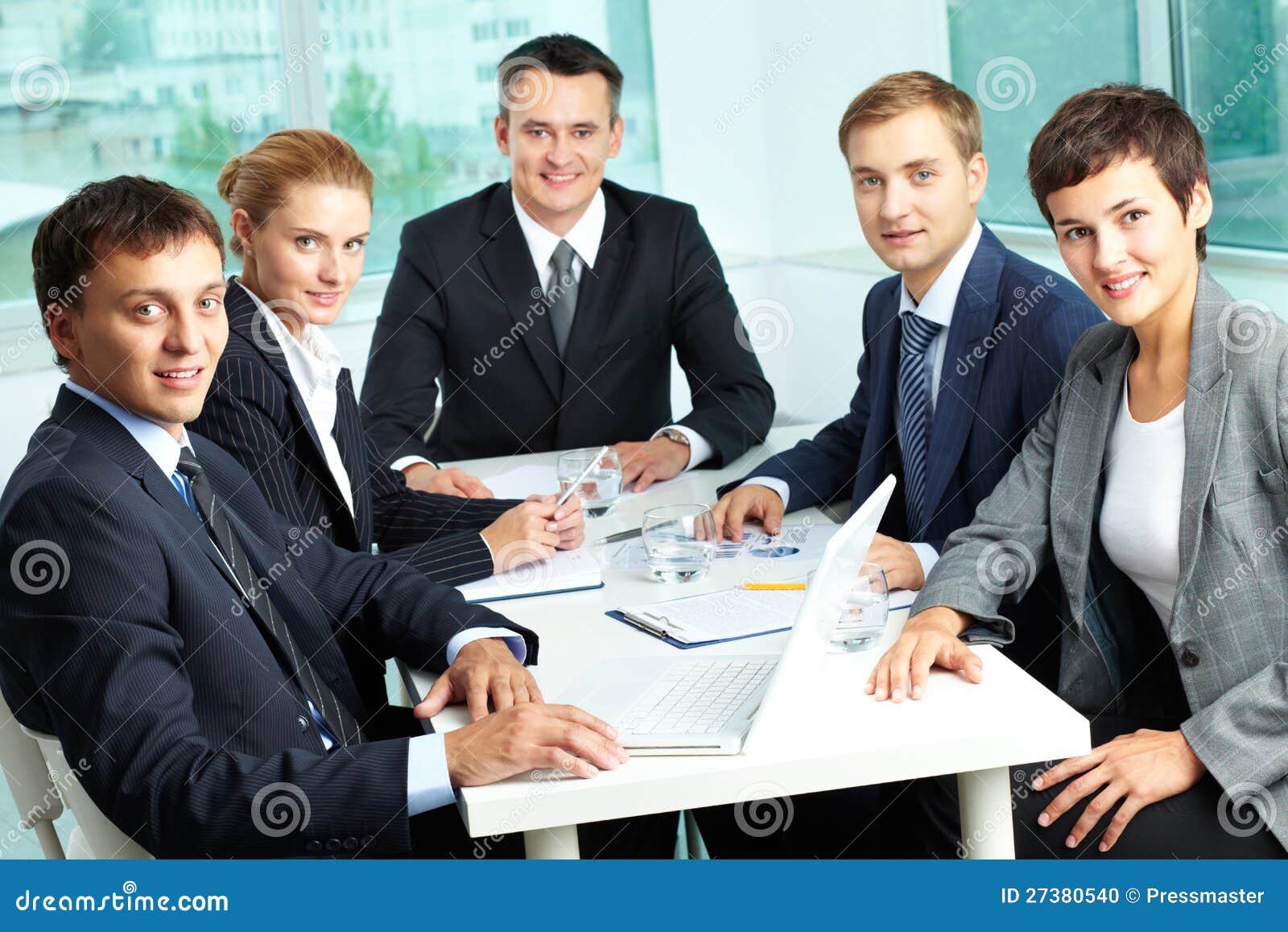Team of five stock photo. Image of indoor, documents - 27380540