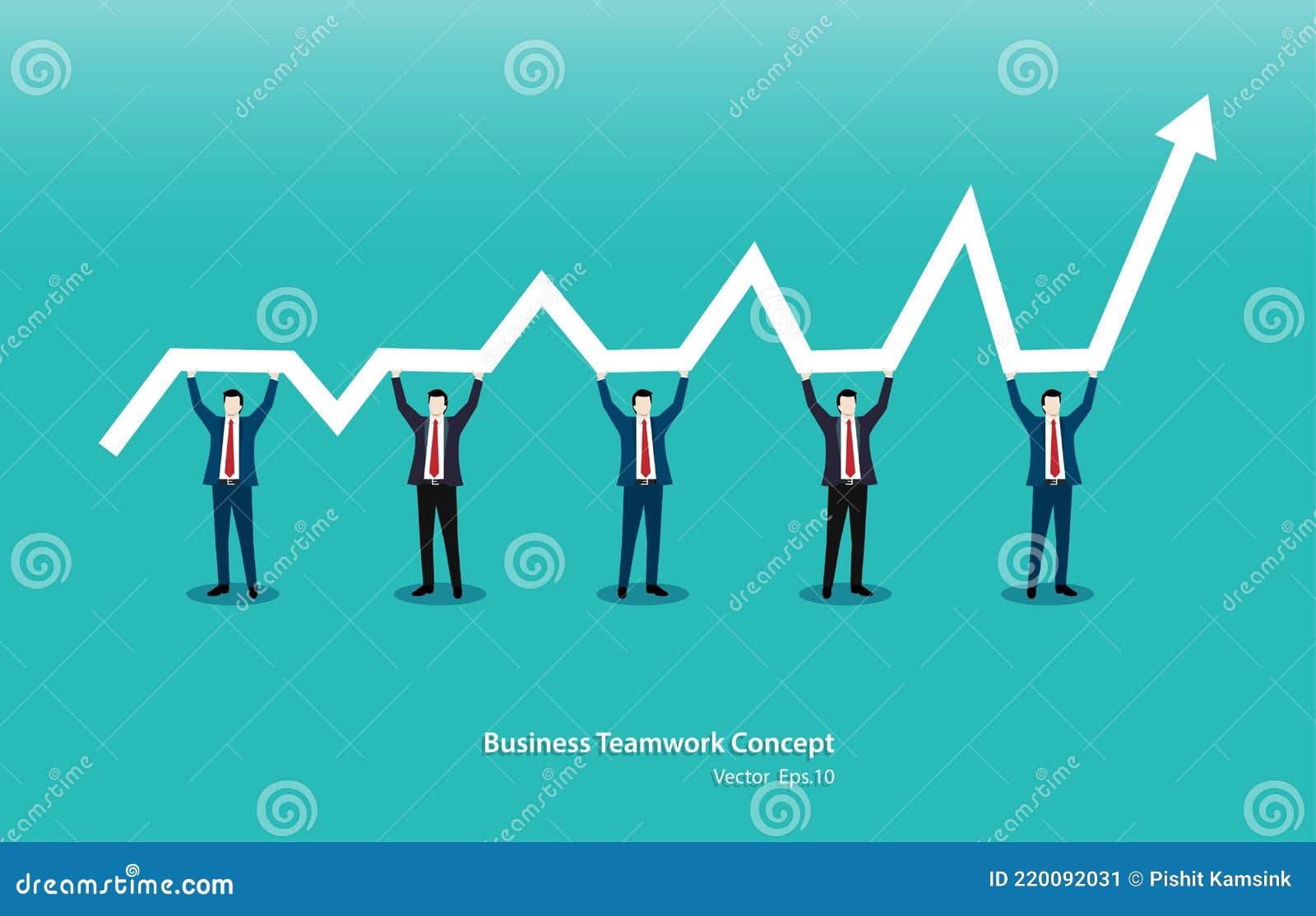 Team of Five People Standing and Holding Indicator of Growth Stock ...